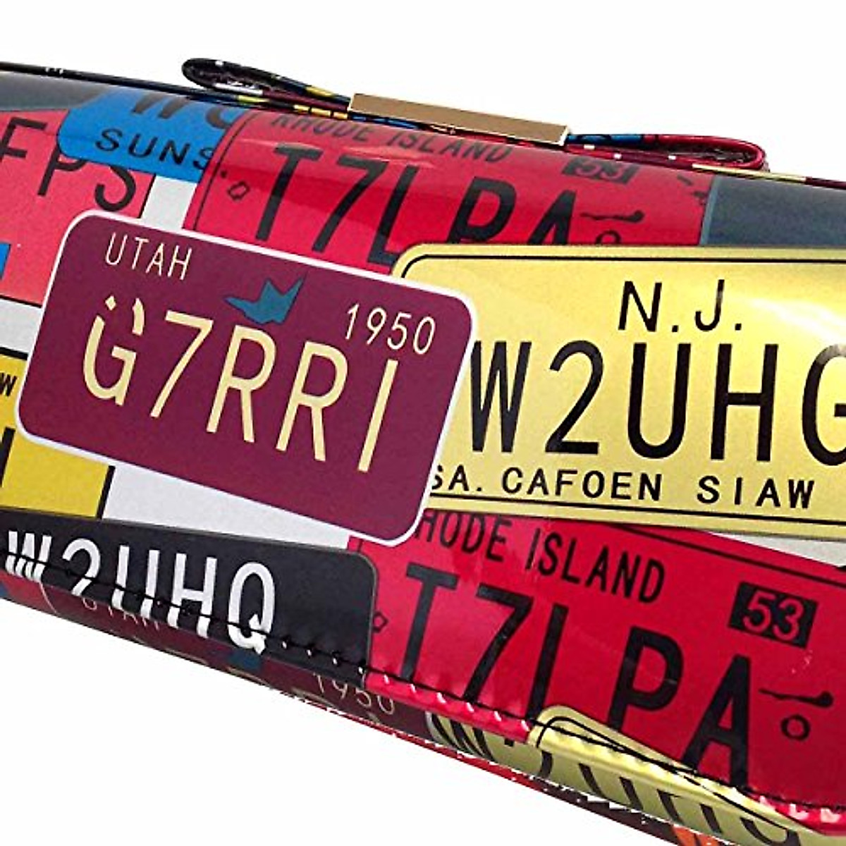 JNB License Plate Faux Patent Leather Clutch with Bow, Silver