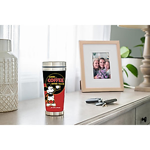 Elanze Designs Steamboat Willie Coffee Before Talkie Magical Mouse Fairytale 16 Ounce Stainless Steel Classic Coffee Travel Mug Tumbler, Slide Top Lid, Wrap-Around Design, Kitchen, SSMUG-SH1453