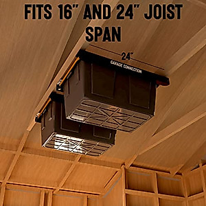Overhead Garage Storage Bin Rack - Ceiling Bracket for Holding Gallon Tote - Organization Steel Black Shelving and Track (2 Pack)