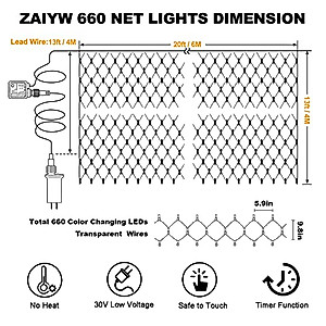 ZAIYW Multiple Color Options 660 LED Large Net Lights Outdoor Mesh Lights 20ft x 13ft Clear Wire Fairy Net Lights Warm White & Multicolor Bush Net Lights for Garden Wedding Backdrop Party Wall Decor