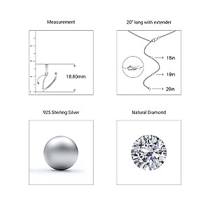 Elmas 925 Sterling Silver Round White Diamond Letter V Alphabet Initial Pendant for Women with 18+2 Inch Cable Chain