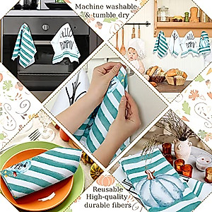 Peryiter 4 Pcs Valentine's Day Kitchen Towels Sets Hello Valentine Dish Towels, 16 x 24'' Gnomes Hearts Hand Towels Absorbent Fast Drying Cloth Tea Towels for Anniversary Wedding (Teal, Striped)