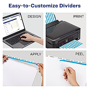 Avery 5 Tab Unpunched Dividers for Use with Any Binding System, Easy Print & Apply Clear Label Strip, Index Maker Customizable White Tabs, 25 Sets (11443)