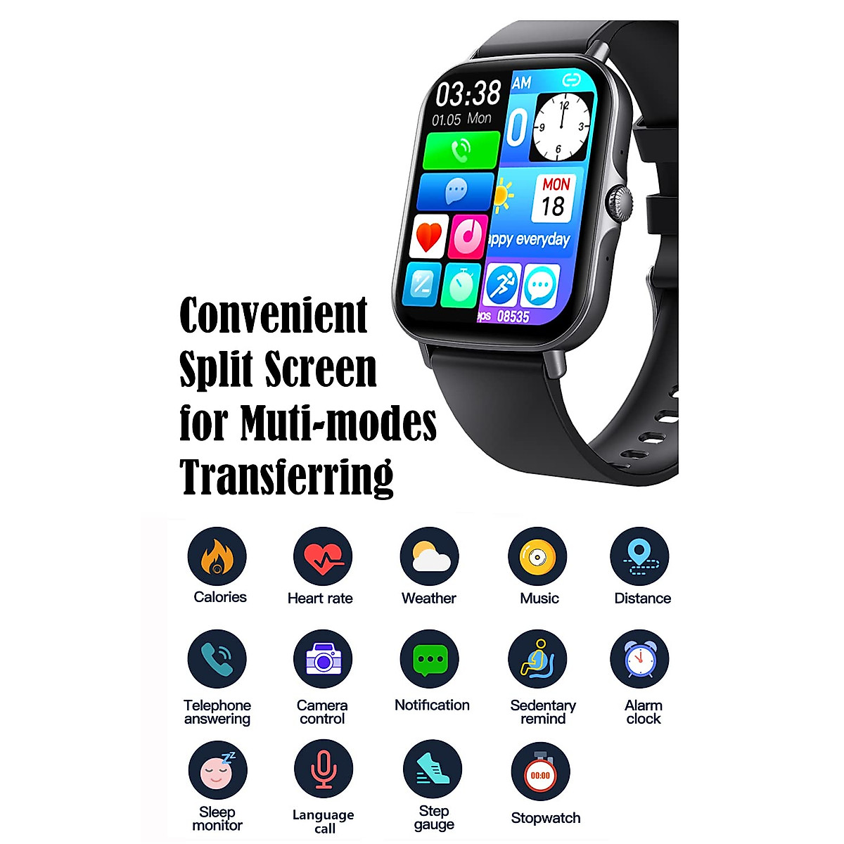 Smart Watches for Men Women HD Full Touchscreen Making Calls Smartwatch with Split-Screen Mode Waterproof Fitness Tracker Heart Rate,Sleep,Blood Pressure,Blood Oxygen Monitor for Activity Tracker