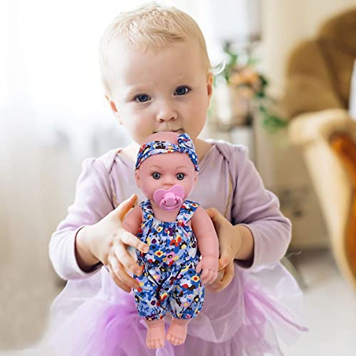 Kids Toys 12 Inch Reborn Baby Dolls for 2-5 Year Old Realistic Girl Doll Soft Vinyl Body Educational Toys Room Decor Hug Sleep Birthday Gifts Cute Stuff Sensory Toys Photography Props (Blue)