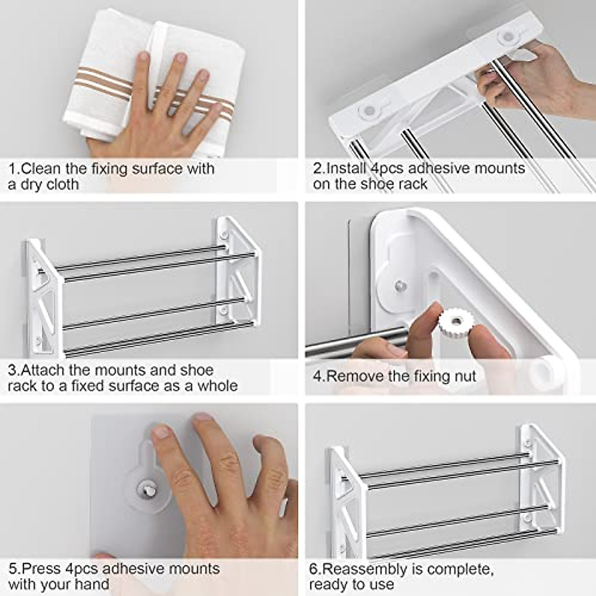 Yocice Wall Mounted Shoes Rack 3Pack/Can Store 6Pairs Sneakers and 6Pairs Slide Sandal,with Sticky Hanging Mounts, Shoes Holder Storage Organizer Shelf ,Door Shoe Hangers, SM07-17.5inch-3Pack(White)