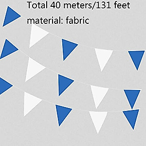 ZSNICE 40 Meters 131 Feet Blue and White Fabric Pennant Banner,Outdoor Garden Flag Buntings,Festive Party Decorations for Boy Birthday Decoration Baby Shower Wedding