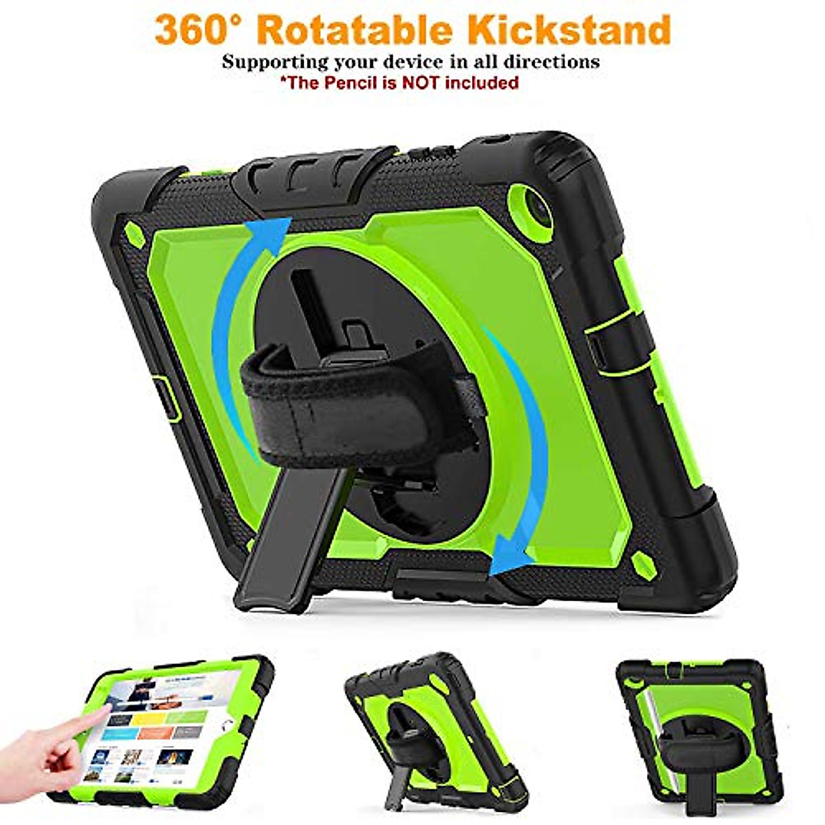 Herize SM-T510 Galaxy Tab A 10.1 Inch Case with Strap, Shockproof Rugged Case with Built-in Kickstand, 3 Layers Heavy Duty Protection, Green