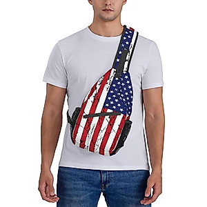 American Flag Stars Stripes Sling Backpack Chest Bag Crossbody Shoulder Bag Travel Hiking Daypack For Men Women