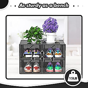 GONAT Large Shoe Organizers, Clear Shoe Boxes Stackable, Good Replacement For Shoe Rack, Under Bed, Black.