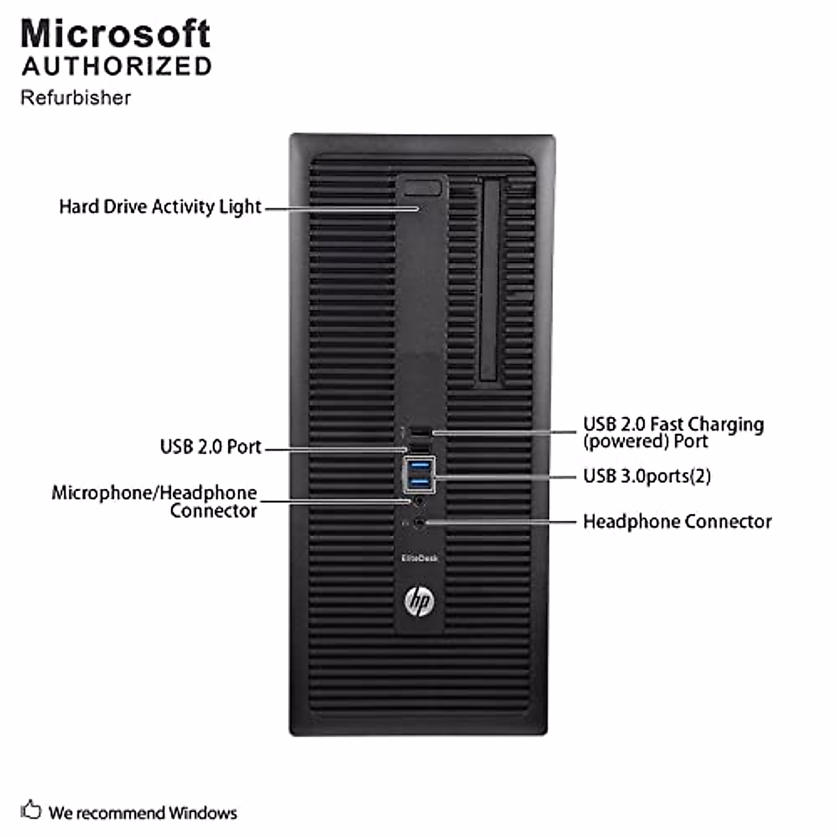 HP EliteDesk 800 G2 6th Gen Tower Business Desktop Computer, Intel Core i3 6100 3.7GHz,16G DDR4, 240G SSD, 2T, WiFi, BT 4.0, USB 3.0, VGA, DP, Win 10 64-Bit Supports EN/ES/FR(CI3)(Renewed)