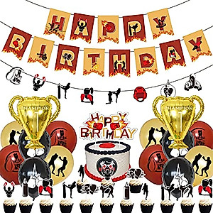 Boxing Match Birthday Party Decorations Fight Theme Party Supplies with Birthday Banner, Cake Toppers, Boxing Garland, Latex Balloons for Wrestling Fight Sports Theme Birthday Decoration