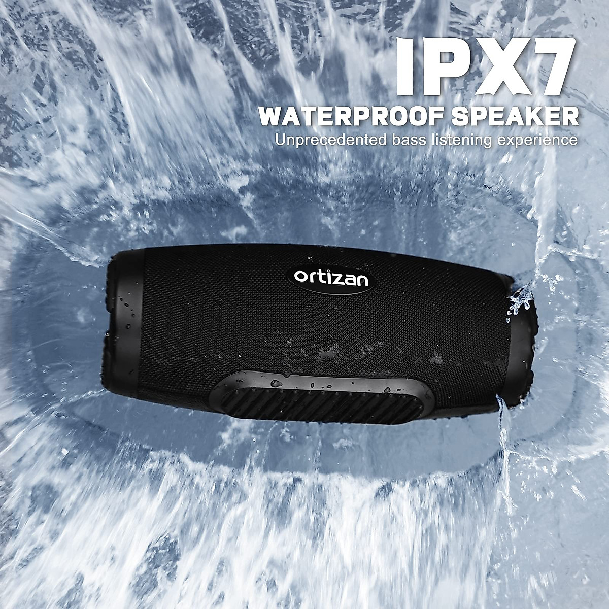 Ortizan 80W Bluetooth Speaker - Powerful Sound and Deep Bass, Portable Wireless, IPX7 Waterproof, 12H Playtime, Power Bank, EQ, USB, LED Lights - Outdoor Loud Subwoofer Boombox for Party, Camping