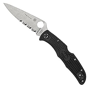 Spyderco Endura 4 Lightweight Knife with Flat Ground Steel Blade and Tunnel to Towers Black FRN Handle - CombinationEdge - C10FPSBKBL