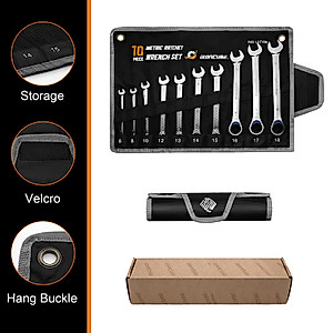 ironcube Ratcheting Combination Wrench Set, 10-Piece Ratchet Wrenches, Metric 6mm to 18mm, Mirror Polished, 72 Teeth Gear, with Carrying Bag, Tool Gifts for Father