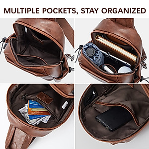 BOSTANTEN Sling Bag Leather Crossbody Backpack Shoulder Bag for Men Travel Hiking Everyday Use, Brown