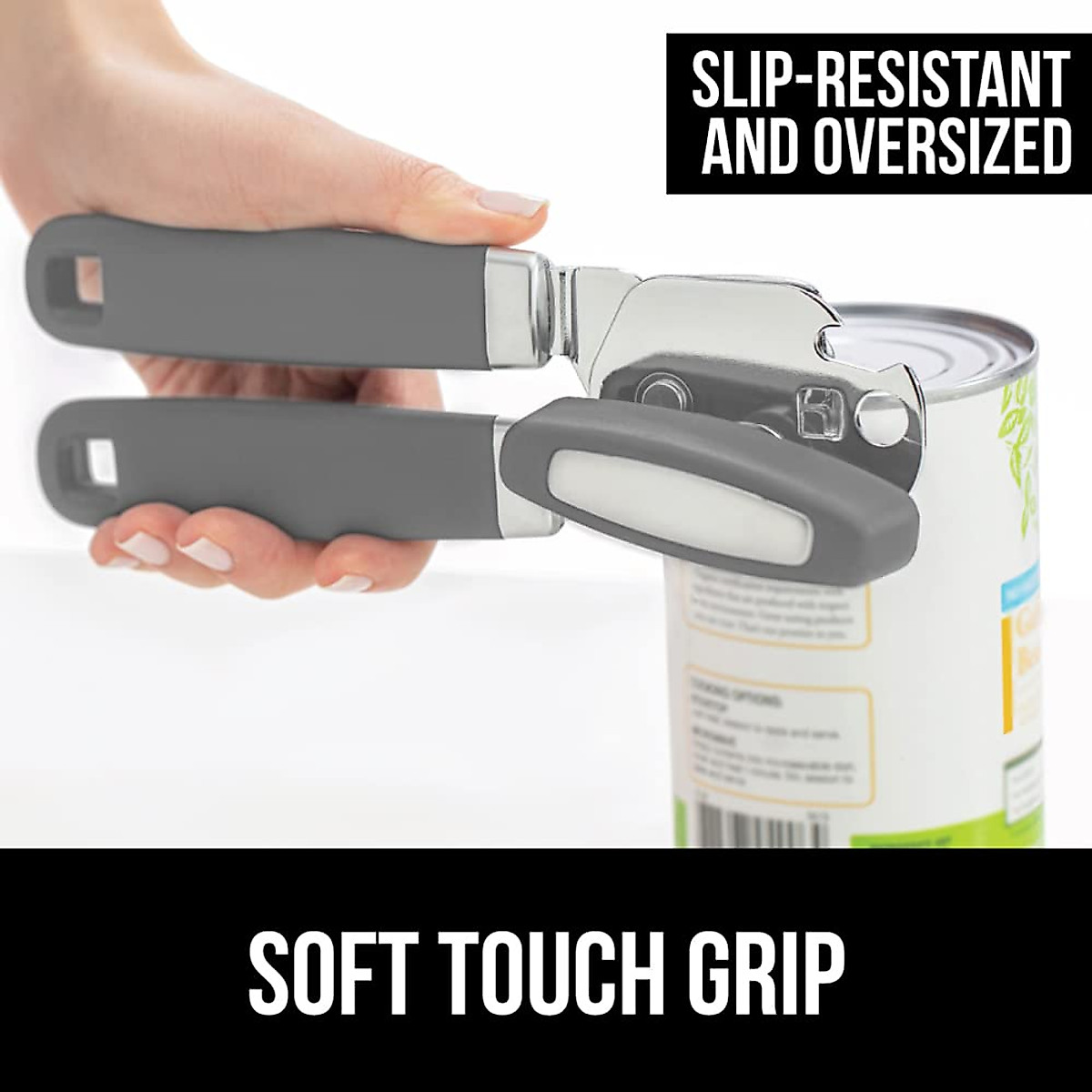 Gorilla Grip Manual Can Opener and Pizza Cutter, Can Opener Includes Built in Bottle Opener, Pizza Cutter is Rust Resistant, Both in Gray Color, 2 Item Bundle