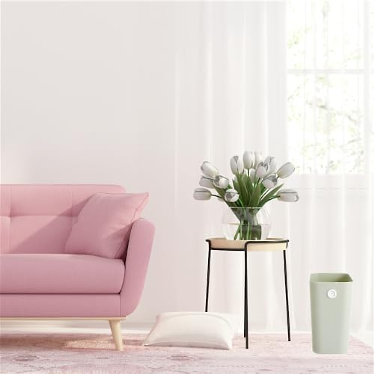 XAJH Small Plastic Trash Can with Fixed Hole, Light Green, 1.8 Gallon Capacity, 10.2"x9.7"x6"LWH