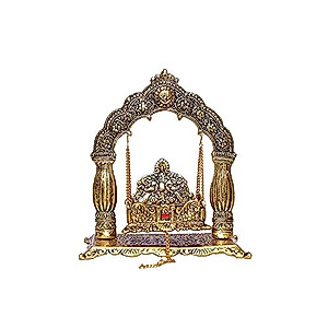 Aditri Creation Oxidized Gold Plated Laddu Gopal Jhula Palna Swing for Home Decor, Krishna Jhula for Pooja, Indian Pooja Items for Gift (Size :- 9")