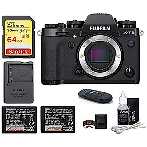 FUJIFILM X-T3 Mirrorless Digital Camera Body (Black) Bundle, Includes: SanDisk 64GB Extreme SDXC Memory Card, Spare Fujifilm NP-W126S Battery + More