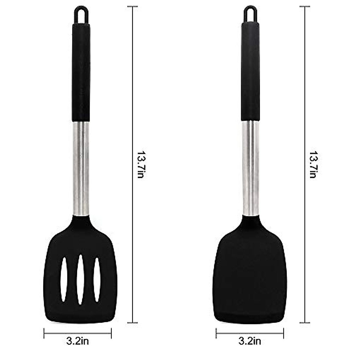 Silicone Spatula Heat Resistant Silicone Handle 2-Piece Set Black Slotted Turner Flexible Silicone Spatula Nonstick Turner Set for Fried Egg, Barbecue, Hamburg