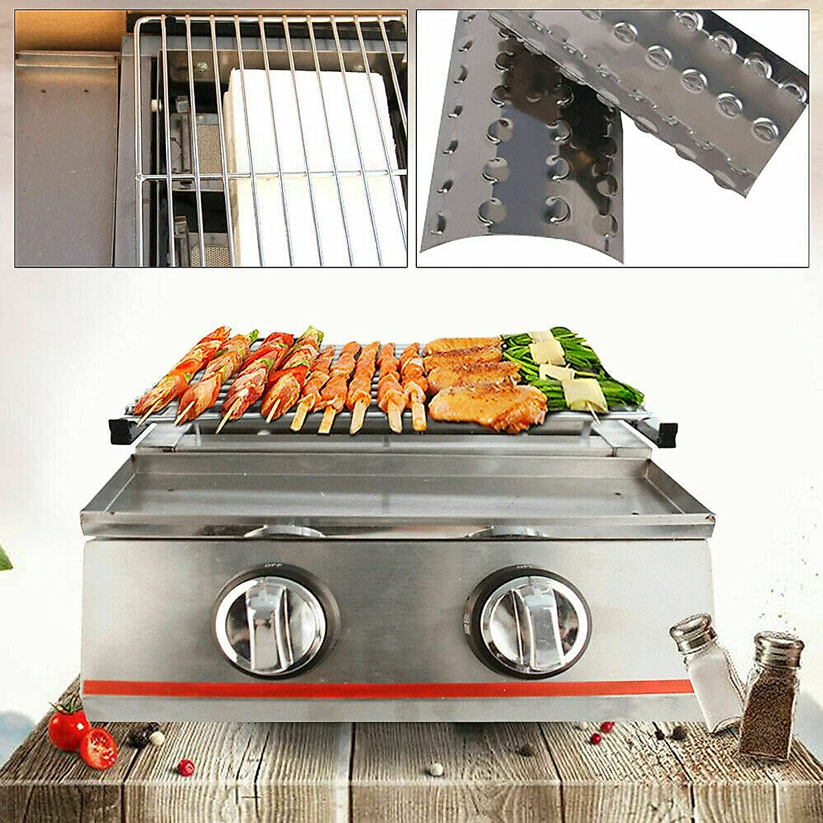 2 Burners Gas BBQ Grill, Stainless Steel Tabletop Smokeless Outdoor Barbecue Cooker Gas Grill Tabletop Grill Portable Grill for Kitchen, Camping, Outdoor, Tailgating, or Picnicking