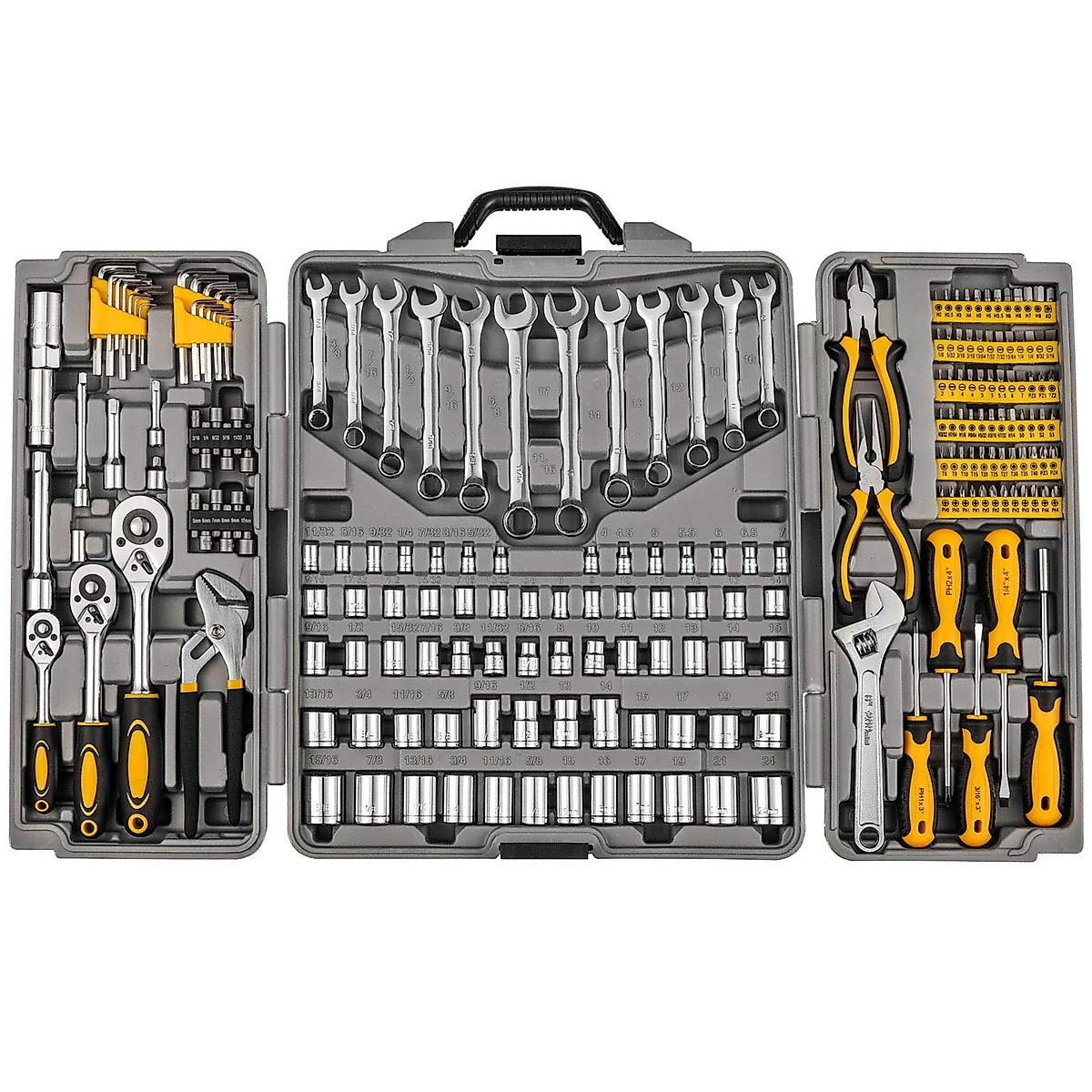 205 Piece Mechanics Tool Set, Socket Wrench Auto Repair Tool Pliers Combination Mixed Hand Tool Set Kit with Box Organizer Storage Case
