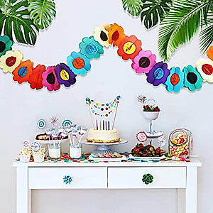 2pcs 9 Feet Rainbow Honeycomb Paper Garland Flower Banner,Mexican Paper Garland Hibiscus Garland,Large Tropical Tissue Paper Flowers for Luau Party Hawaiian Fiesta Handcrafted Hanging Decorations