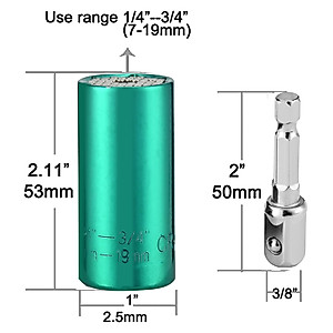 HUAZHICHUN Universal Socket,Adapter Socket for Wrench Ratchet & Power Drill,Portable Hand Gadget Gifts for Men and Women,Self-Adjusting Multifunctional Sockets,Green Shell (7-19mm)