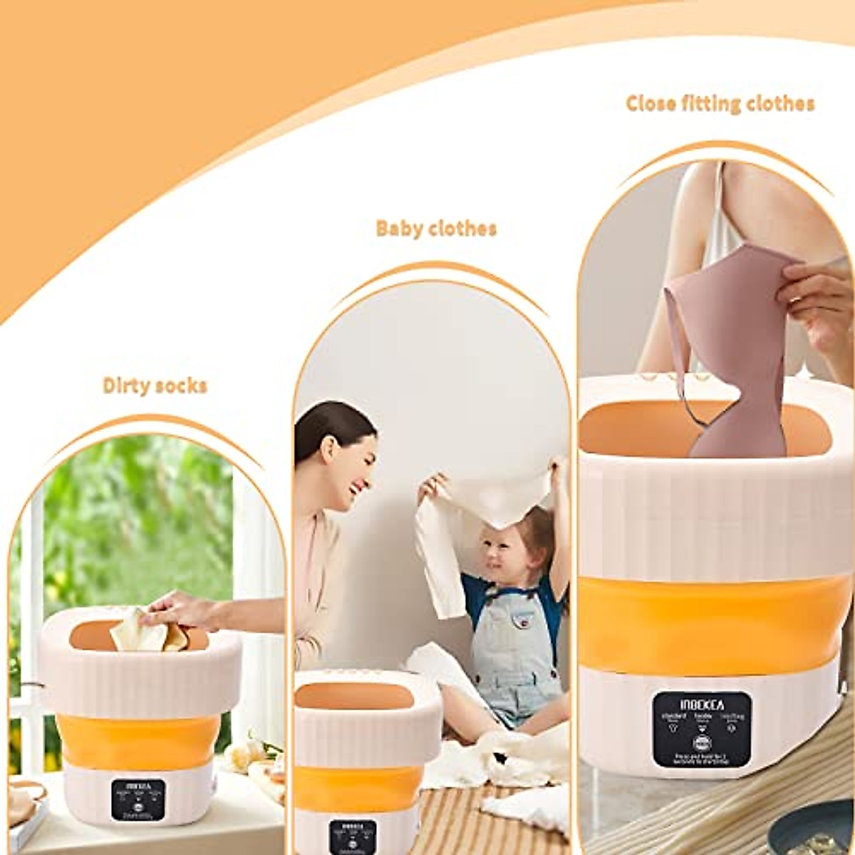 Portable Washing Machine - 6L Foldable Mini Small Portable Washer Washing Machine with Drain Basket for Apartment, Laundry, Camping, RV, Travel, Underwear, Personal, Baby - (110V-200V) - Yellow