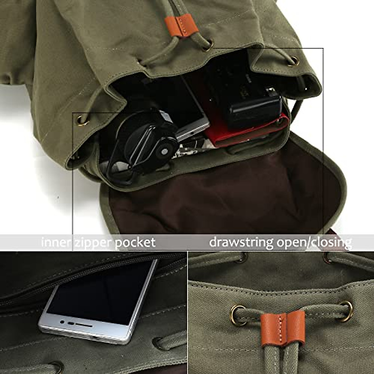 WINTMING Vintage Canvas Backpack Women Men Travel Rucksack Casual Laptop Backpack (Army Green)