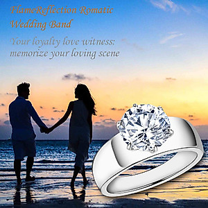FlameReflection Stainless Steel 4 Carat Round Cubic Zirconia CZ Engagement Women Wedding Solitaire Promise Bands Ring size 6