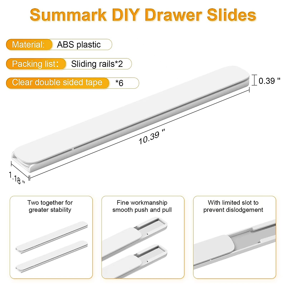 Summark 4 PCS Pull out Rail for Baskets or Bins.Storage and Organization Accessories for Cabinet,Shelves.DIY Drawer Organizers Slides