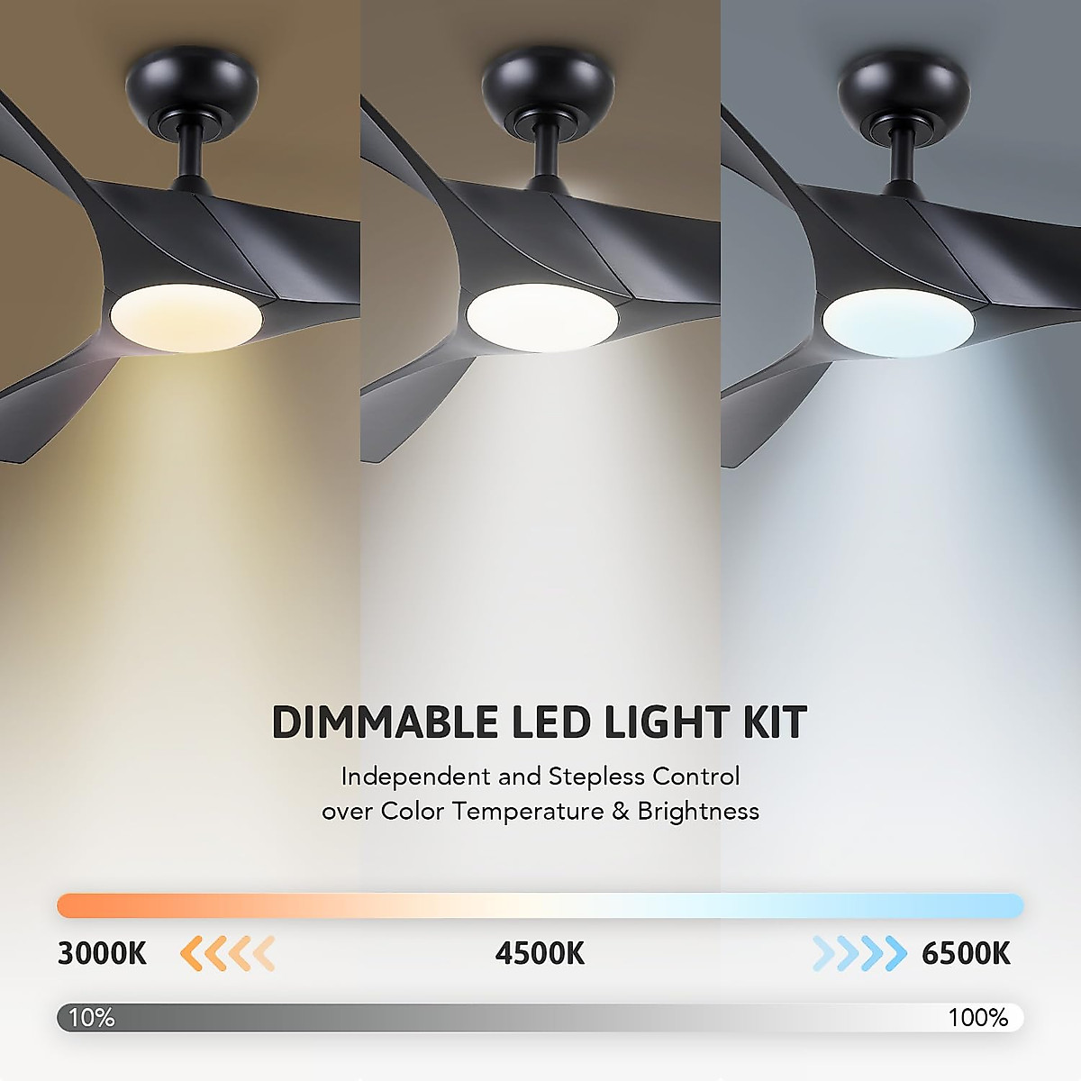 VONLUCE Ceiling Fan with Light and Remote Control, 52 Inch Modern Fan with 3 Blades Noiseless DC Motor for Bedroom, Living Room, Kitchen, Study, Black