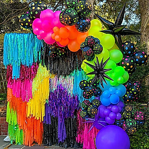 165Pcs Rainbow Balloon Arch Garland Kit with UV Neon Luminous Fluorescent Balloons for Glow in the Dark Party Let's Glow Birthday Wedding Back to 80s 90s Disco Party Decor