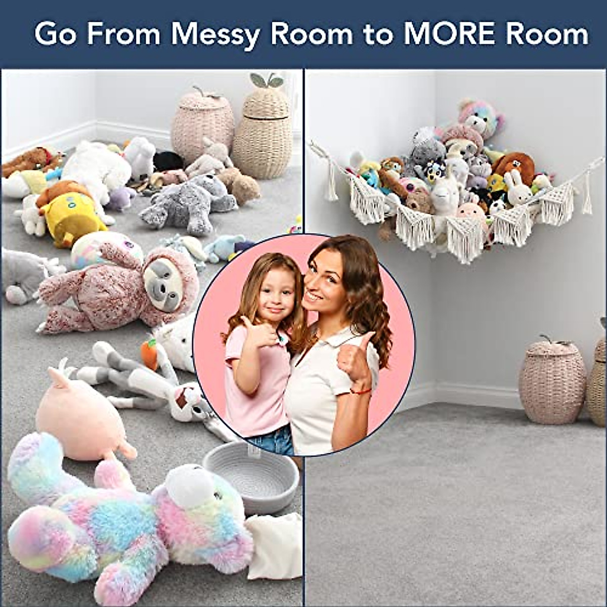 Huddle Macrame Stuffed Animal Hammock for Stuffed Animals - The Original Designer Washable No-Drill Install Toy Net for Stuffed Animals Storage - Boho Stuffed Animal Net Plush Pet Net Corner Display