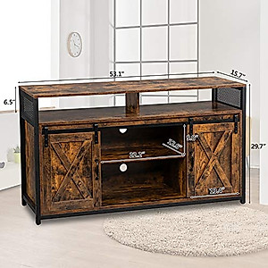 VINGLI Farmhouse TV Stand with Sliding Barn Doors for 65+ Inch TV Flat Screen, Rustic Entertainment Center Media Console Table Cabinet w/Adjustable Shelves (Rustic Brown)