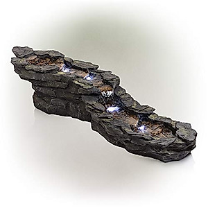 Alpine Corporation TZL240 Alpine White LED Lights Tiered Rocky River Stream Fountain, 76" L x 22" W x 19" H, Mixed Colors