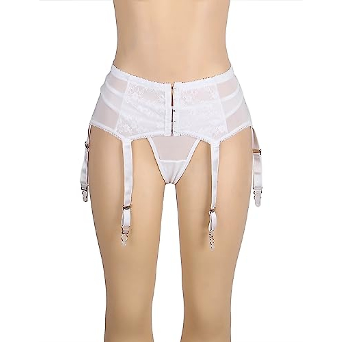Love Salve Sexy Women Lingerie Garter Belt Set – 2 Piece Lace Stretch Adjustable Waist Suspender and Thong Underwear (White, 3X-Large-4X-Large)