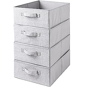 AYVANBER Decorative Storage Boxes for Organizing Clothes in a Dresser Collapsible Fabric Storage Bins Organizer Set with Handles for Bedding Clothes Toys Socks and More (4 Pack Light Grey)