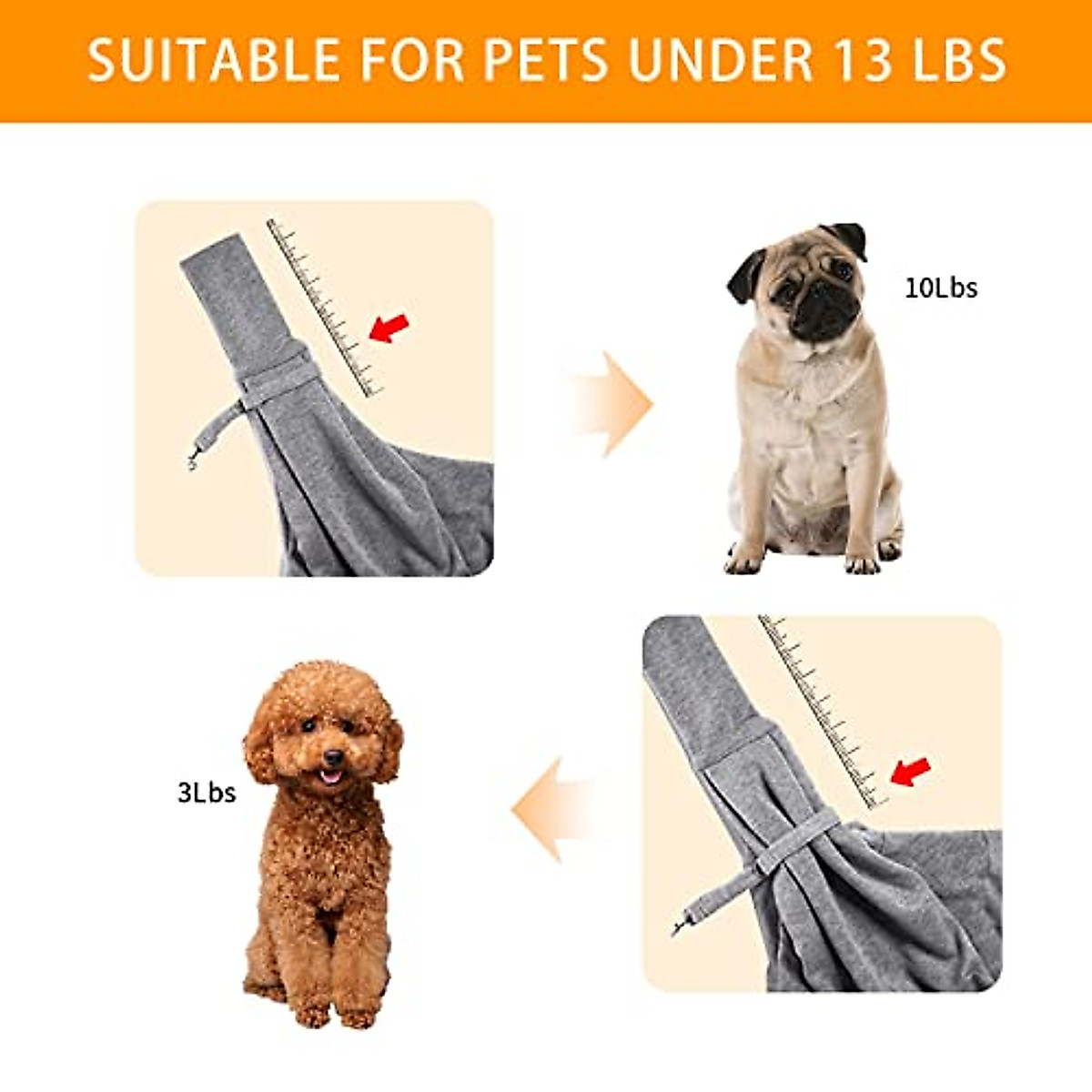 Dog Cat Sling Carrier, Subway Hands-Free Dog Cat Carrying Bag, Double-Sided Reversible Soft Fabric Puppy Sling, Outdoor Breathable Cotton Carrier for Small Dog Cat Pet