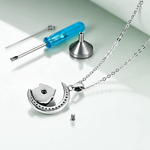 YAFEINI Owl Urn Necklaces for Ashes Sterling Silver Crescent Moon Keepsake Cremation Jewelry Memorial Gifts for Women