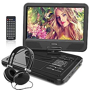 WONNIE 12.5 Inch Portable DVD Player for Car, with Rechargeable Battery, 10.5" Swivel Screen, SD Card Slot and USB Port, Gift for Kid and Senior Citizens(Black)