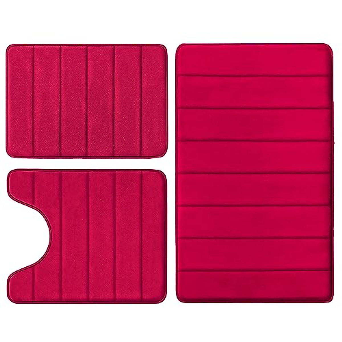 BOANKODU Christmas Bathroom Rugs Sets 3 Piece Memory Foam Non Slip Bath Mats for Bathroom Floor, Soft Washable Bathroom Mats and Rugs Sets for Toilet Shower Sink Red