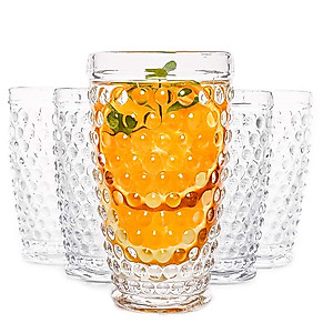 EVEREST GLOBAL Vintage Hobnail Highball Glasses set of 6, 13 oz Old Fashioned Beverage Vintage Glassware Set for Milk Beer Soda Juice Whiskey Perfect for Dinner Table Parties Bars Restaurants