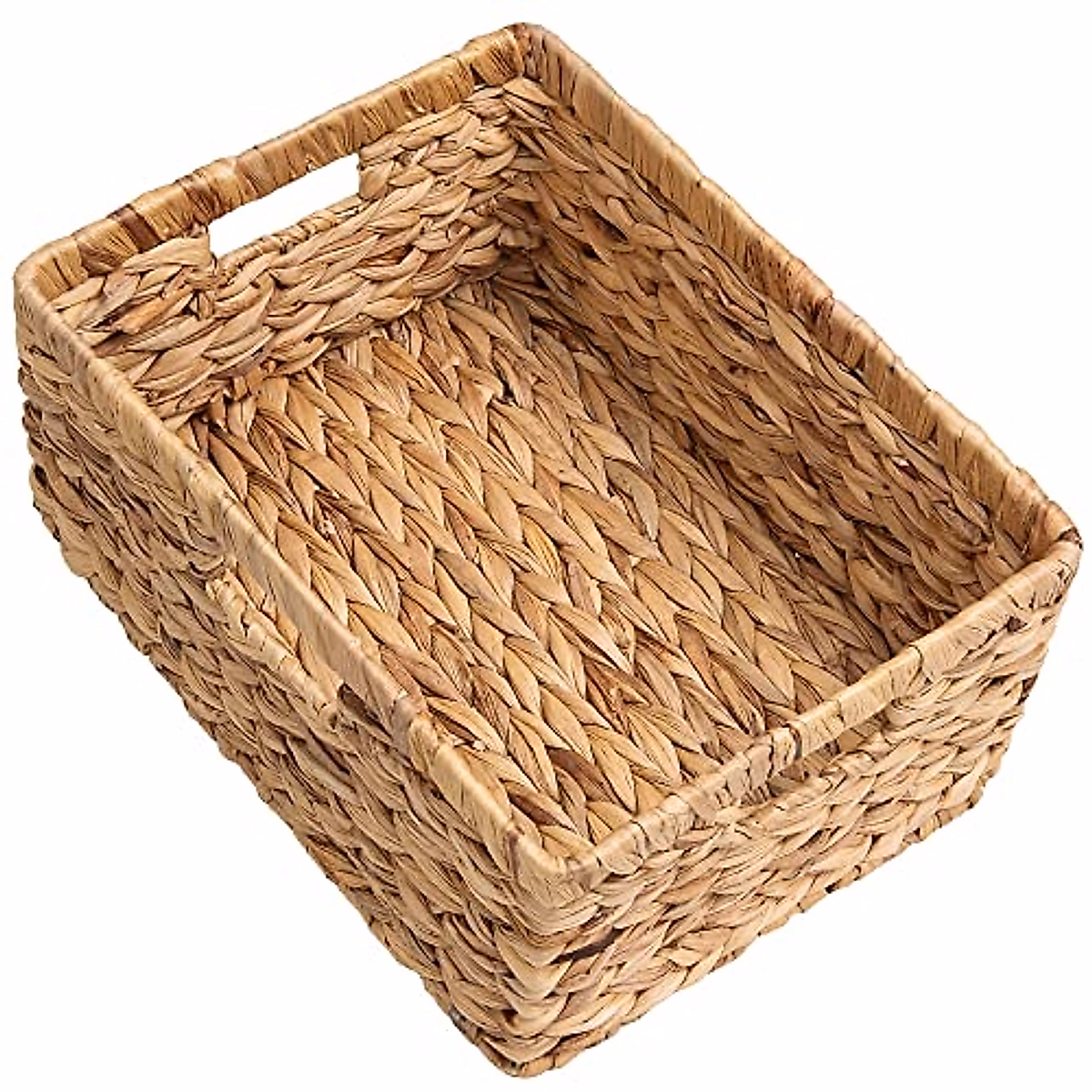 StorageWorks Large Rectangular Wicker Basket, Water Hyacinth Storage Basket with Built-in Handles, 1 Pack