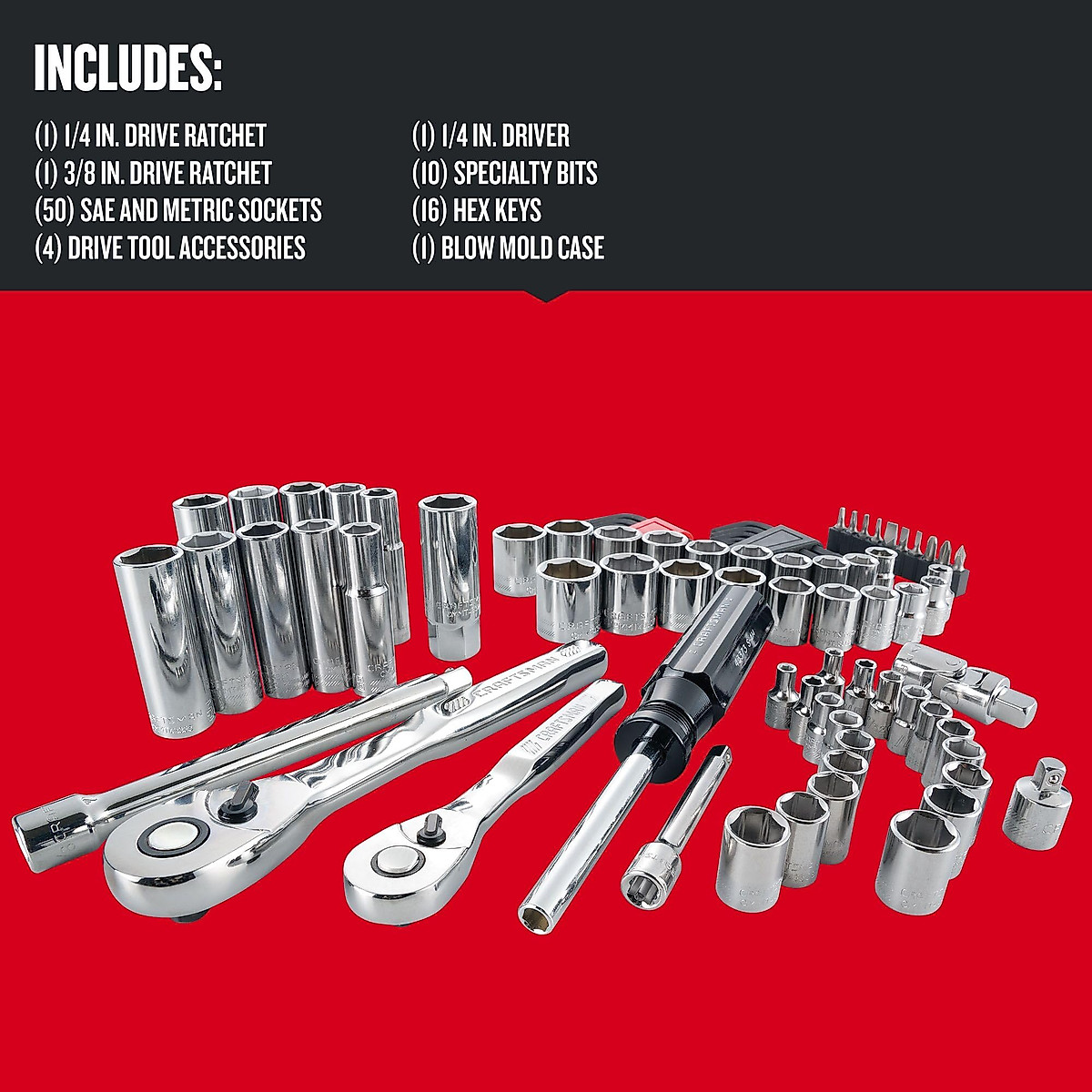 CRAFTSMAN Mechanics Tool Set, SAE/Metric, 1/4-Inch Drive, 83-Piece (CMMT12021)