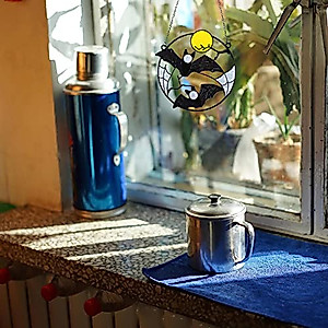 Kumprohu Bat Decor Gothic Wall Window Hangings Stained Metal Moon Panel Halloween Christmas Decoration for Home Office Kitchen Living Room Outdoor Garden