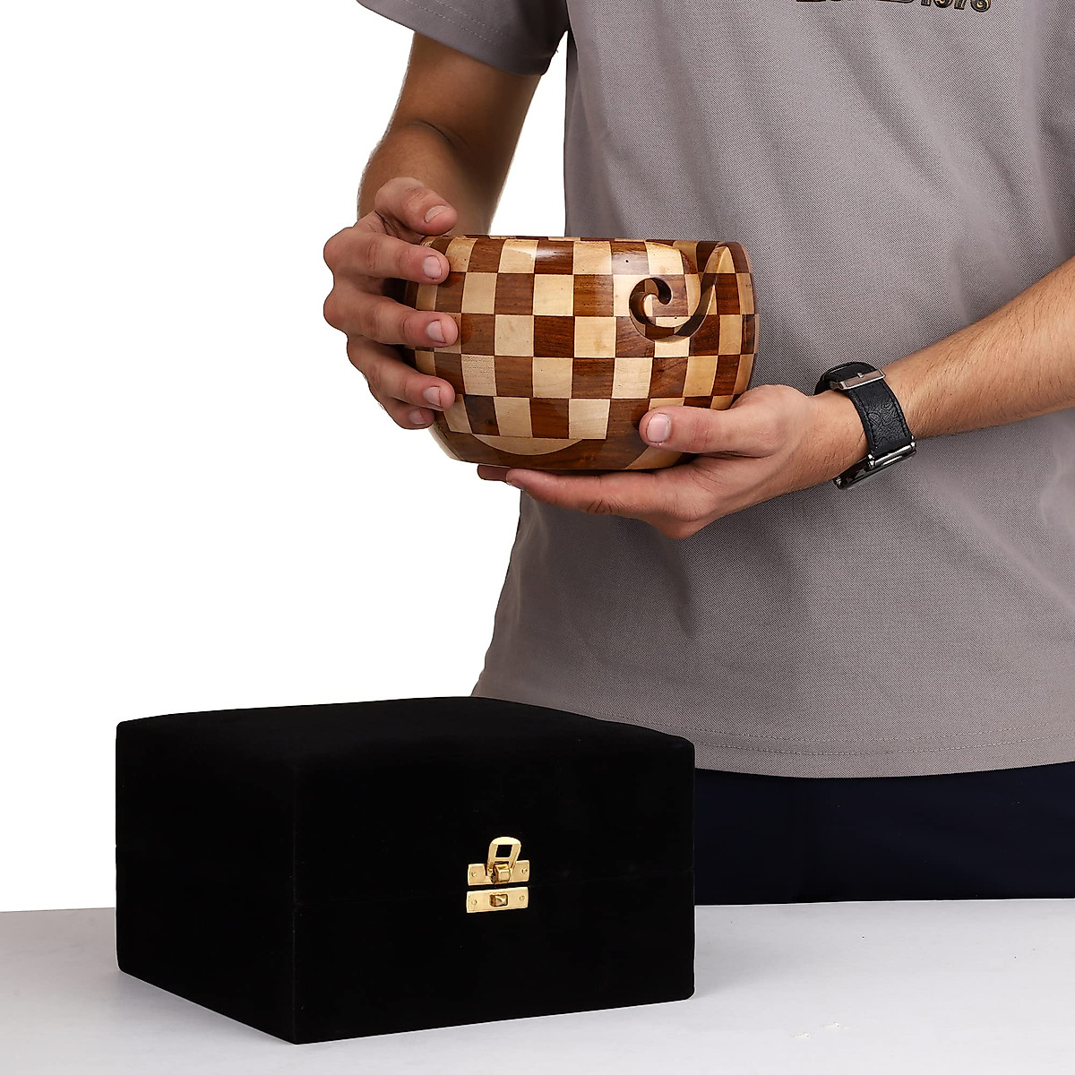 Bhartiya Handicrafts Natural Wooden Yarn Bowl | Home Decoration, for Yarn Storage Bowl | Yarn Holder Bowls for Knitting (Yarb Bowl 2)