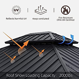 PURPLE LEAF 12' X 20' Permanent Hardtop Gazebo Aluminum Gazebo with Galvanized Steel Double Roof for Patio Lawn and Garden, Curtains and Netting Included, Grey